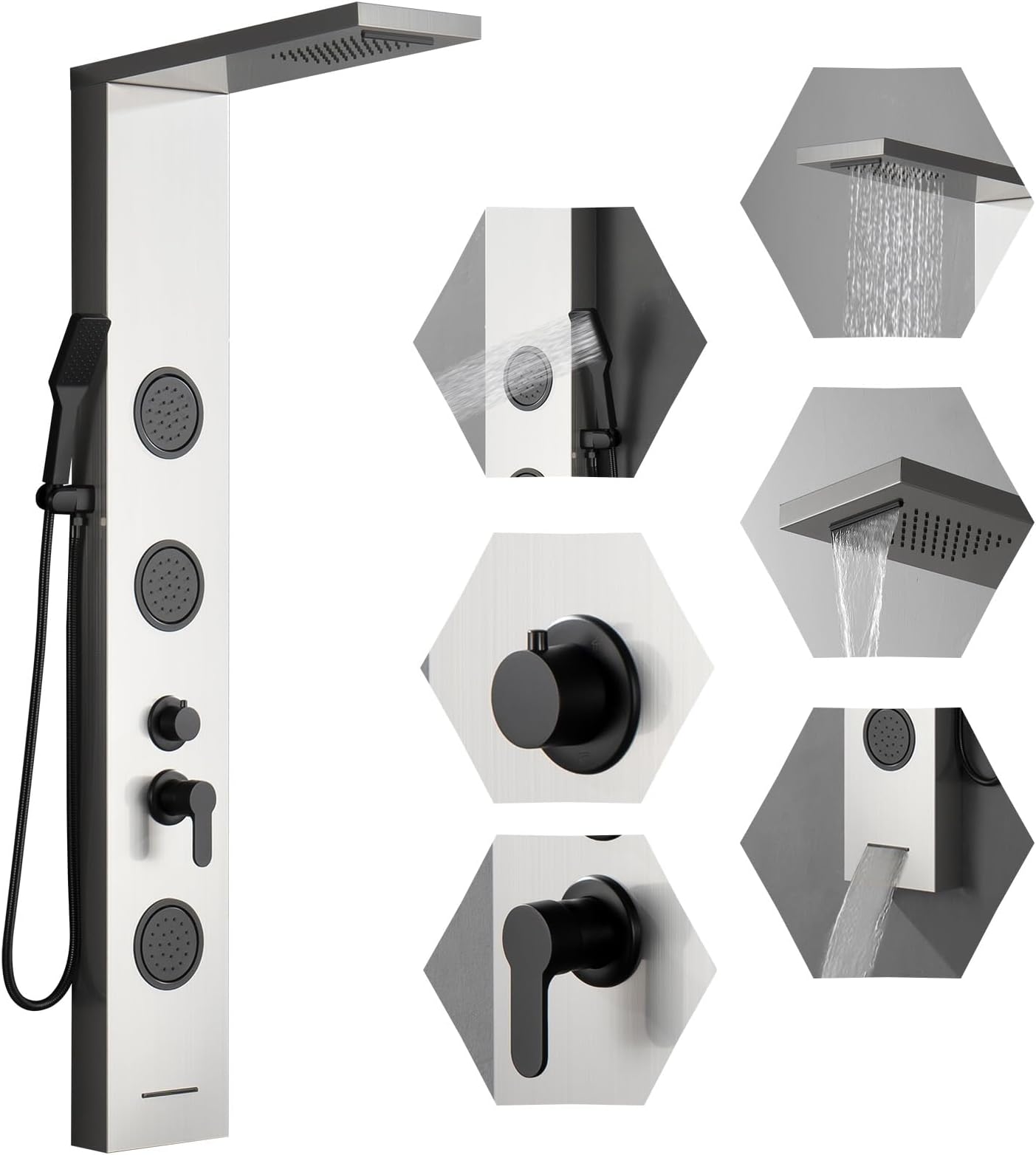 BWE Brushed Gold Shower Panel Tower System, Multi Function Shower ...