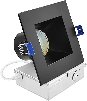 LUXRITE 4 Inch Square LED Recessed Ceiling Light with J-Box, CRI90, 12W ...