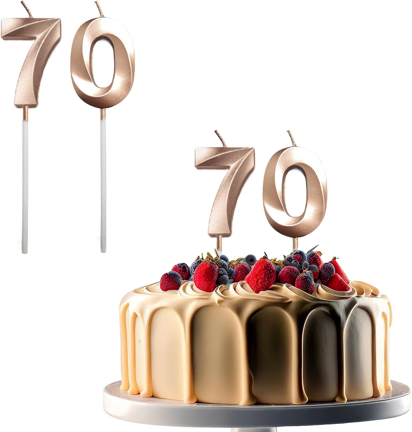 JEKUGOT 70th Rose Gold Birthday Candles, Number 70 Candle, Birthday ...