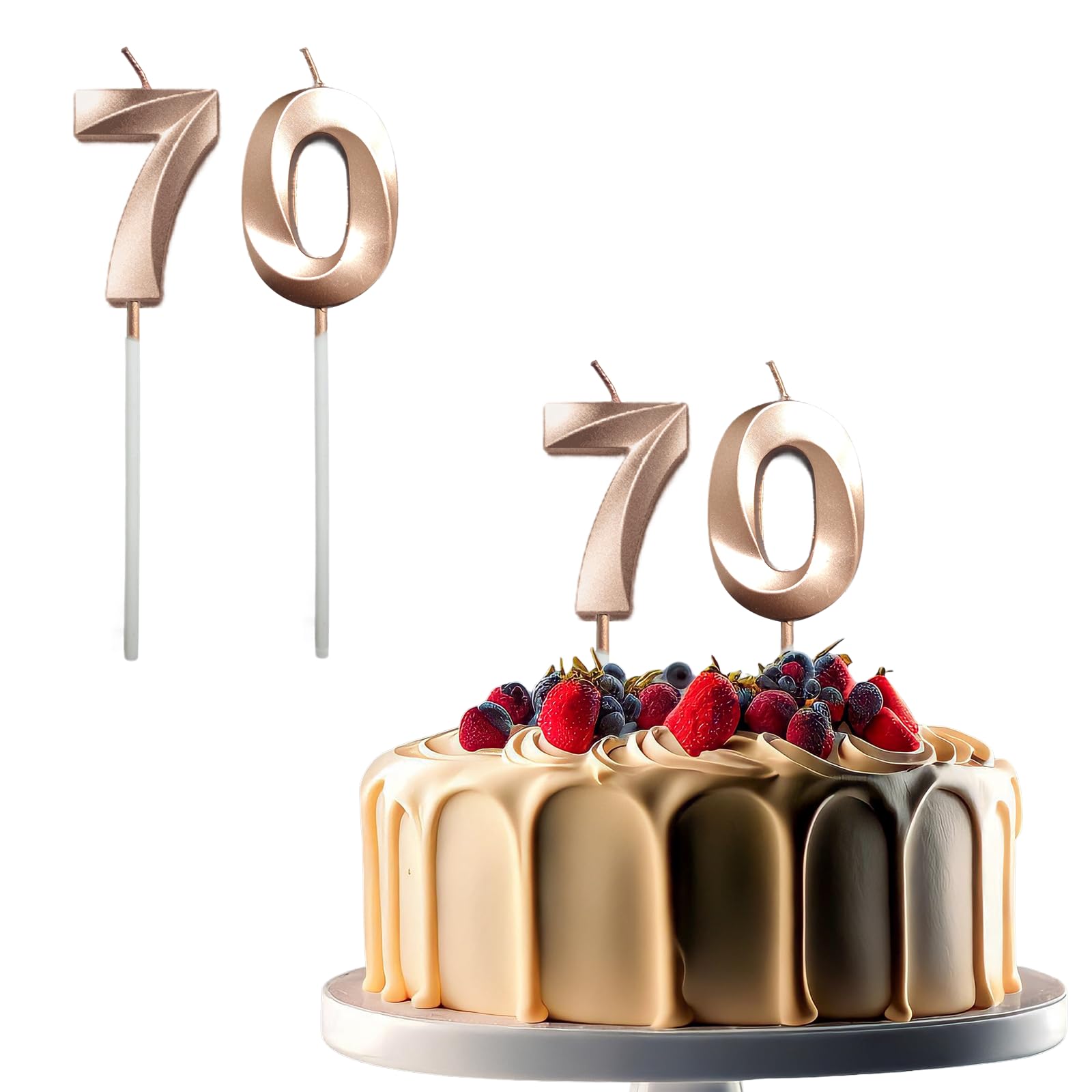 JEKUGOT 70th Rose Gold Birthday Candles, Number 70 Candle, Birthday ...