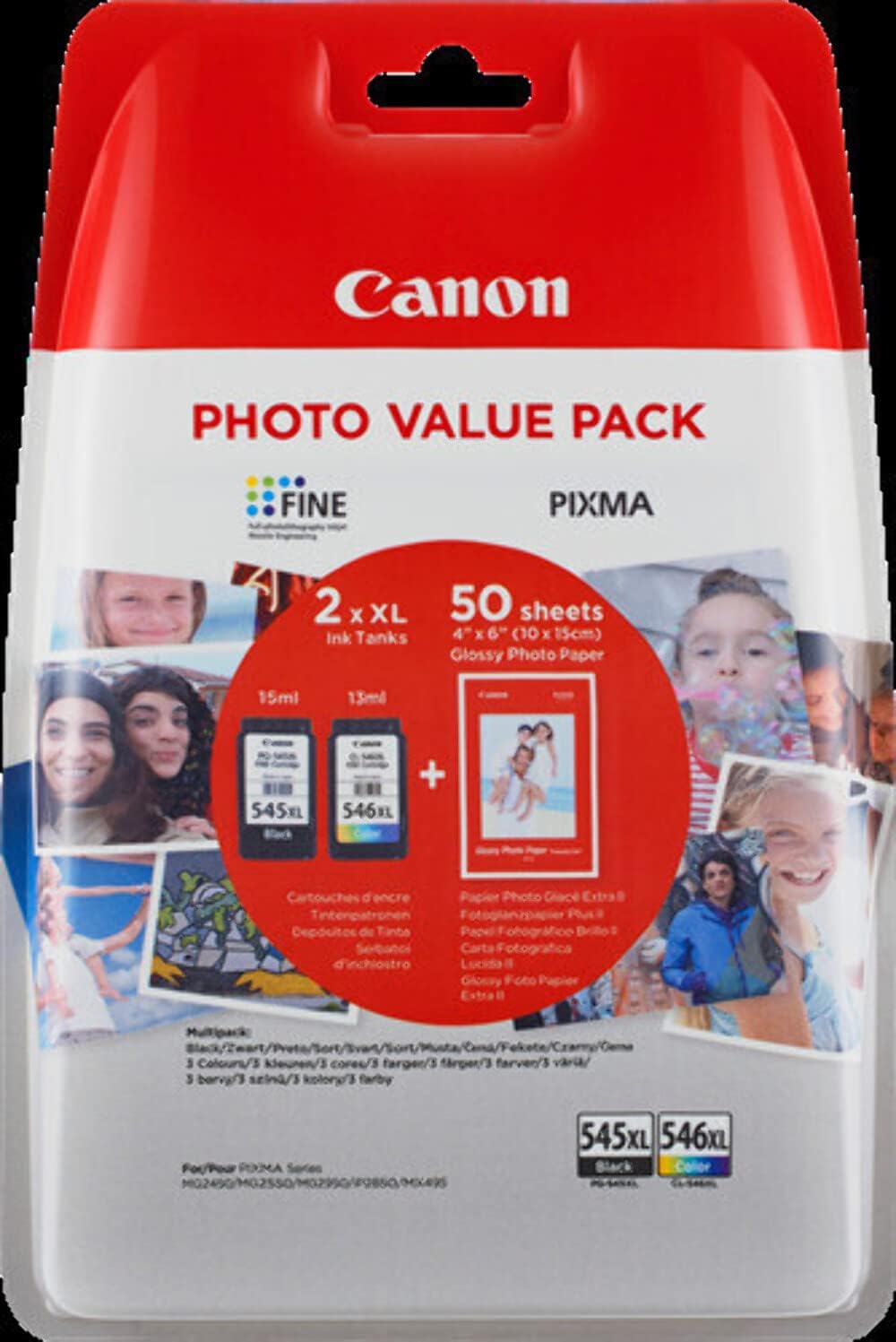 Canon PG-545 XL CL-546 XL VALUE SEC Pack of 2 cartridges (Black XL ...