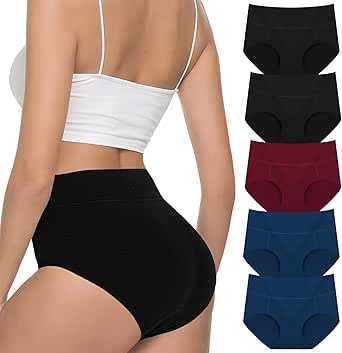 Cevapro Underwear Women High Waist Cotton Tummy Control Knickers Full Coverage Underwear Soft ...