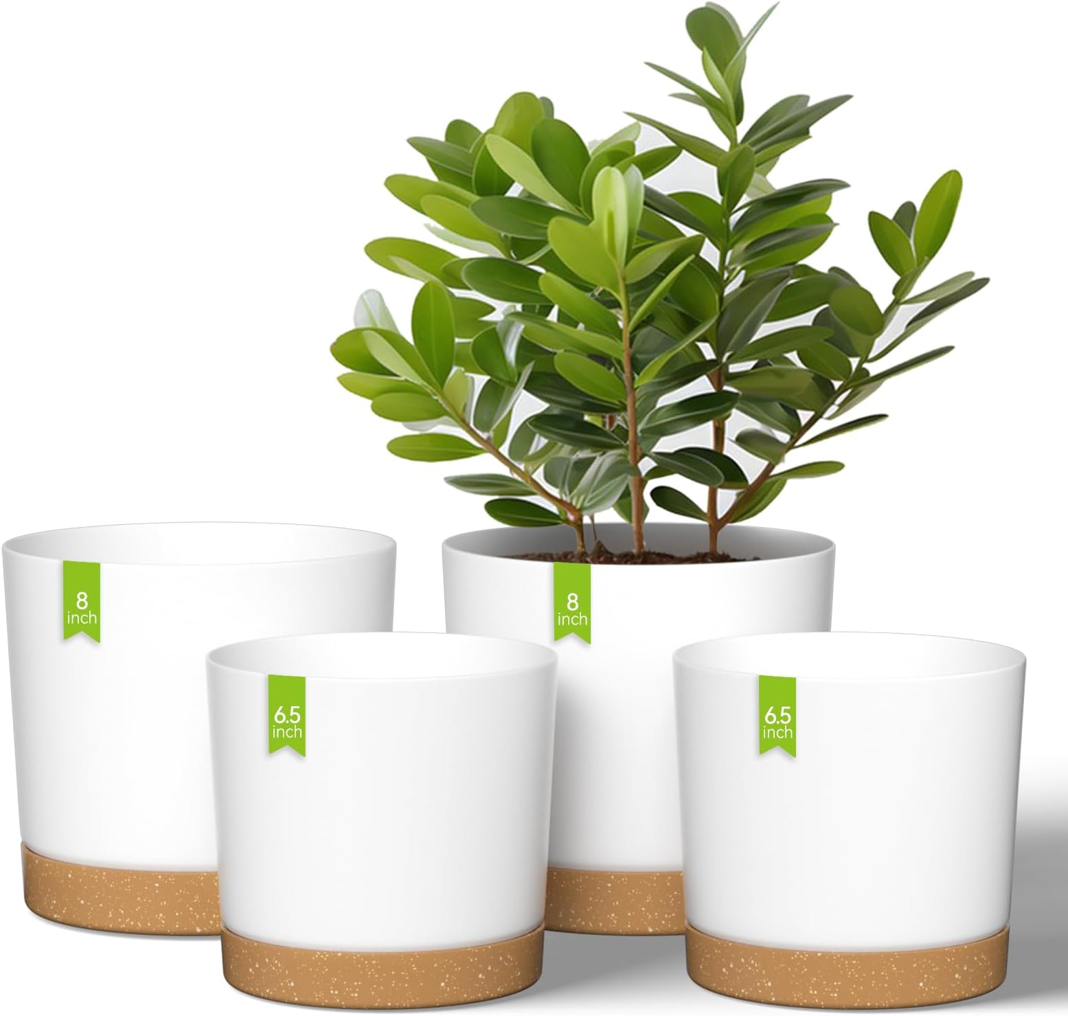 Amazon.com: Whonline 8 Inch White Plant Pots, 3 Pack Large Plastic ...