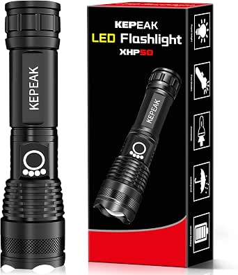 KEPEAK Flashlight, Rechargeable 5000 High Lumen Tactical Handheld ...