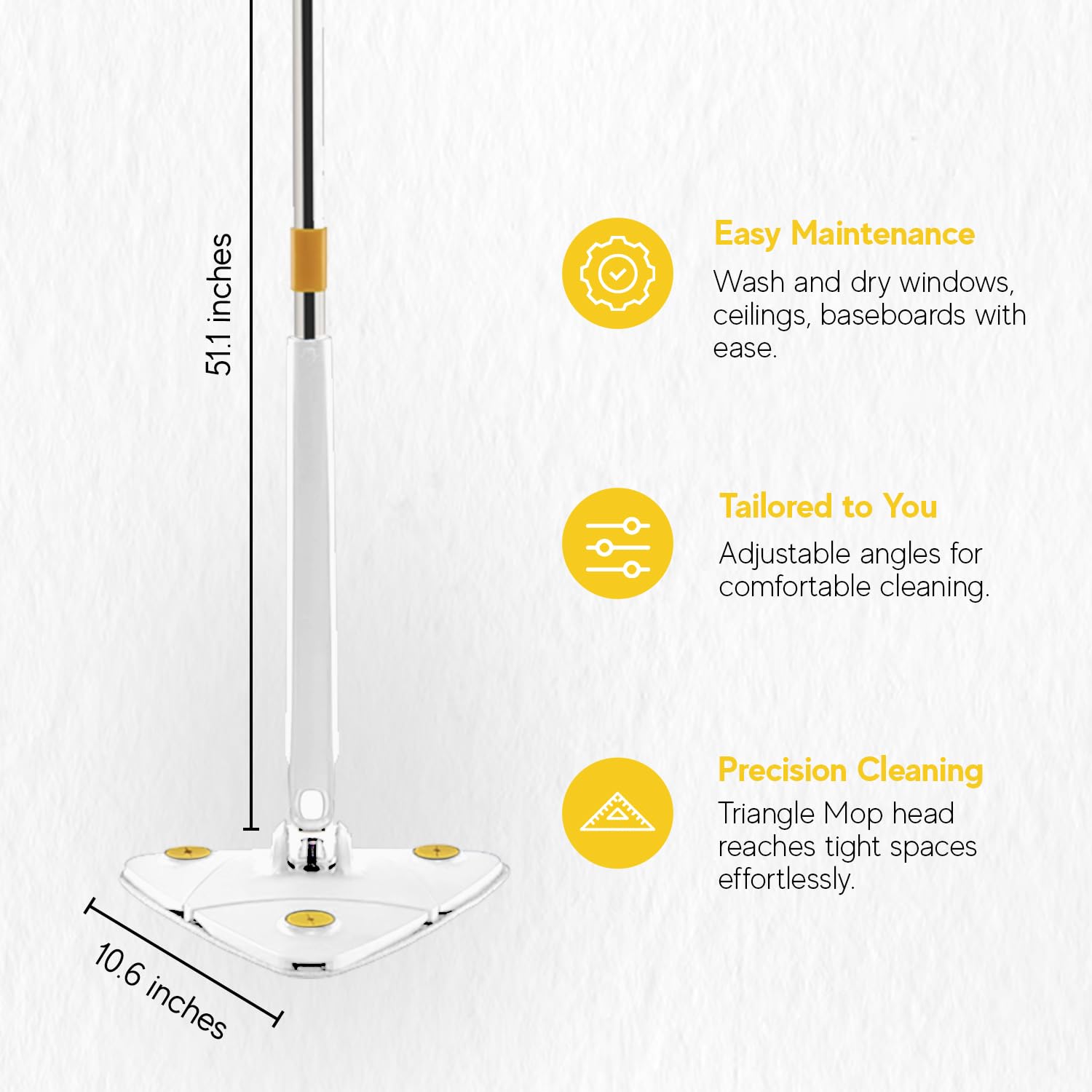 Shine Triangle Mop w/ Adjustable Long Handle and 2 Replacement Pads ...