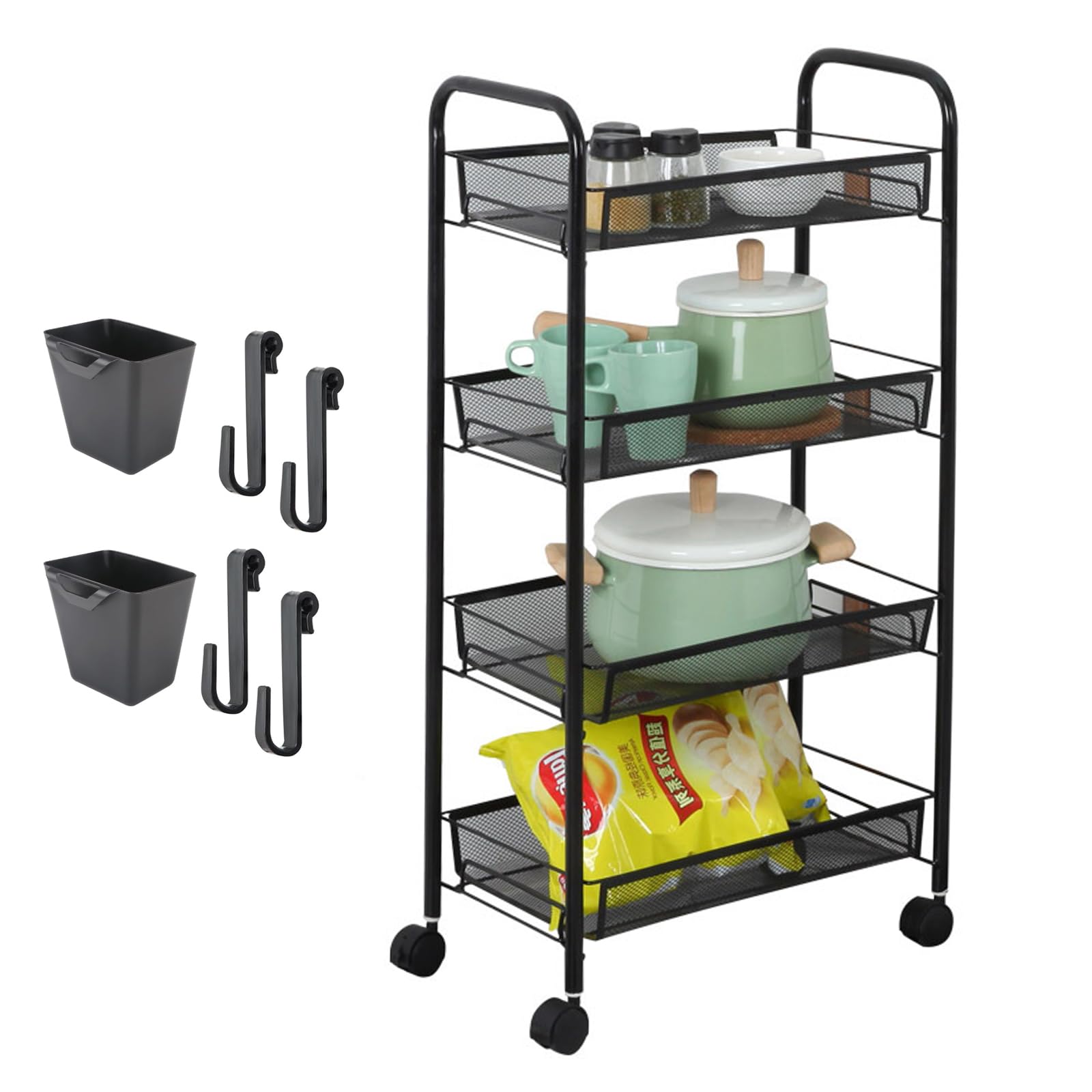 4 Tier All-Metal Rolling Utility Cart with Locking Wheels,Easy-Carry ...
