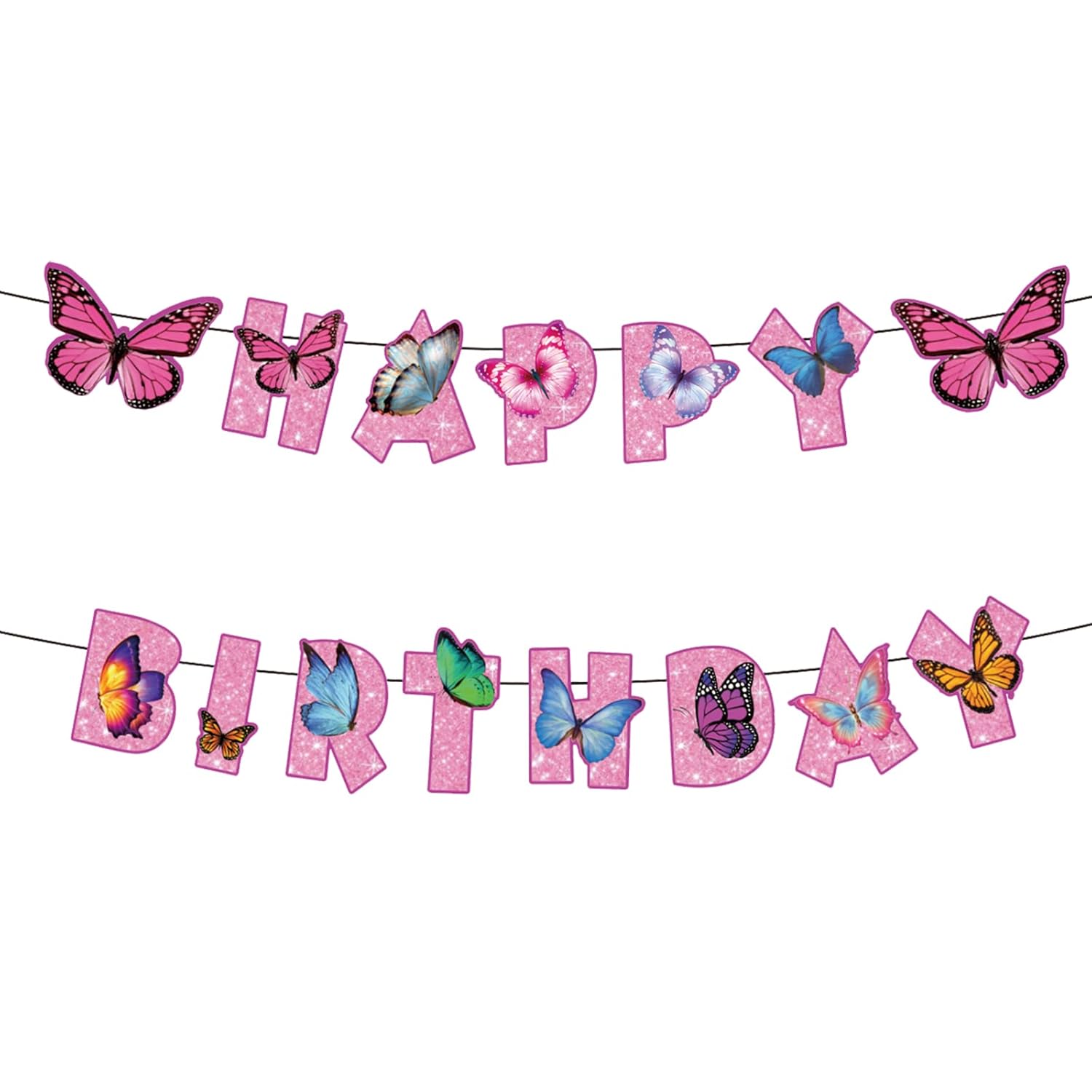 BIEUFBJI Butterfly Birthday Decorations Butterfly Birthday Banner ...