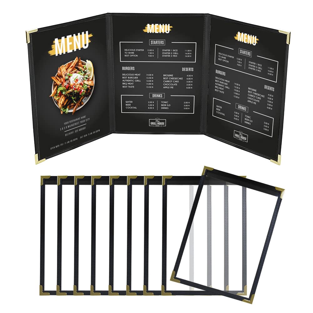 OSIMIG Triple Fold A4 Menu Covers- with 9 Pack A4 Single Page Menu ...