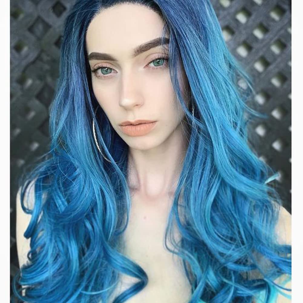 Amazon.com: Angle Lucky Lace Front Omber Blue Wig Long Wavy Omber Dark ...