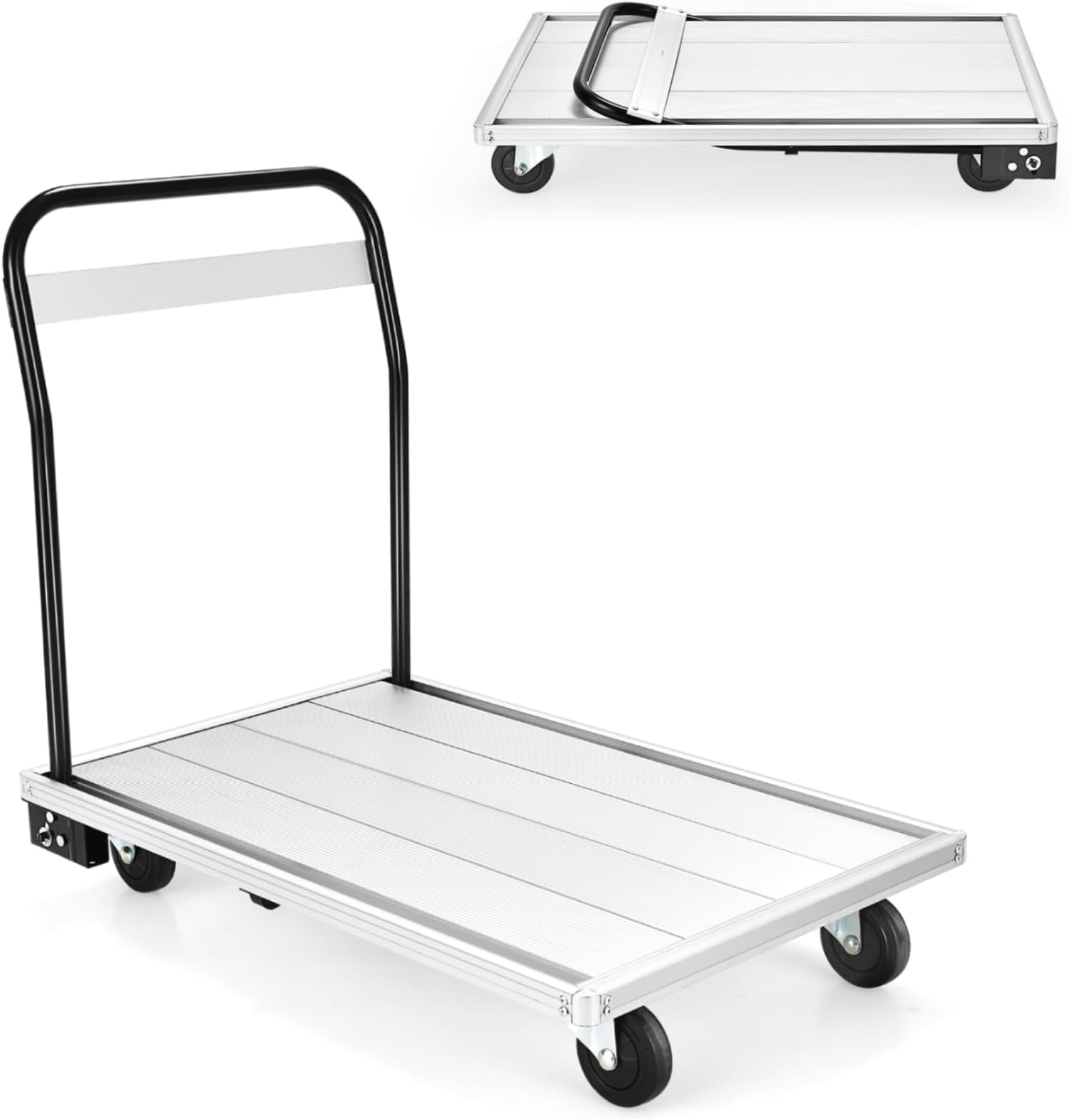 COSTWAY 350kg Folding Platform Truck, Heavy Duty Flat Bed Trolley with ...