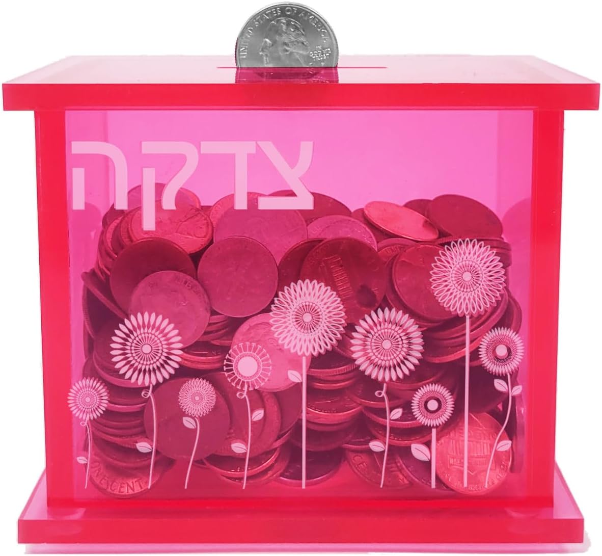 Amazon.com: Rite Lite Tzedakah Box Acrylic Pink Flower Design Shabbat ...