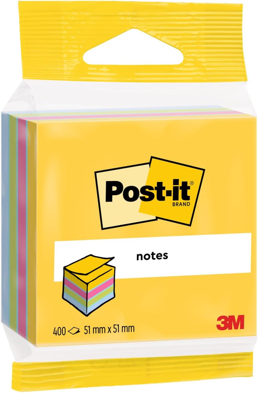 Post-it Notes Mini Cube, Assorted Colours, 1 Pad, 51 mm x 51 mm, 400 ...