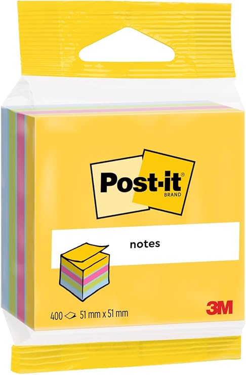 Post-it Notes Mini Cube, Assorted Colours, 1 Pad, 51 mm x 51 mm, 400 ...