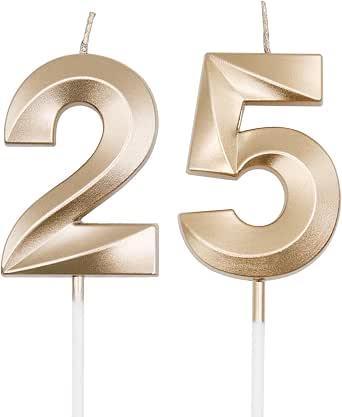 Amazon.com: Champagne Gold 25th & 52nd Birthday Candles for Cakes ...