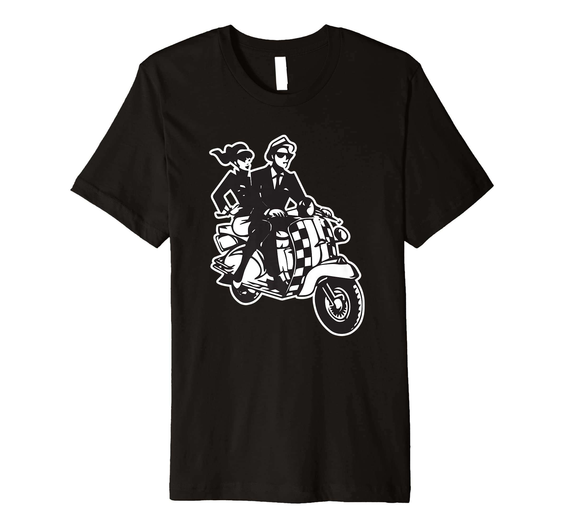 Amazon.com: Ska Boy Ska Girl Checkered On Scooter Rally Premium T-Shirt ...