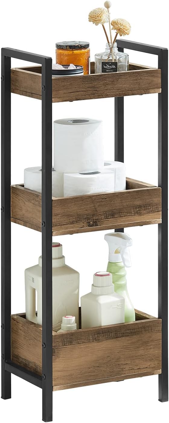 Relaxdays Bambus Badregal mit 5 Ablageflächen, HxBxT: 139,5 x 34,5 x 33 ...