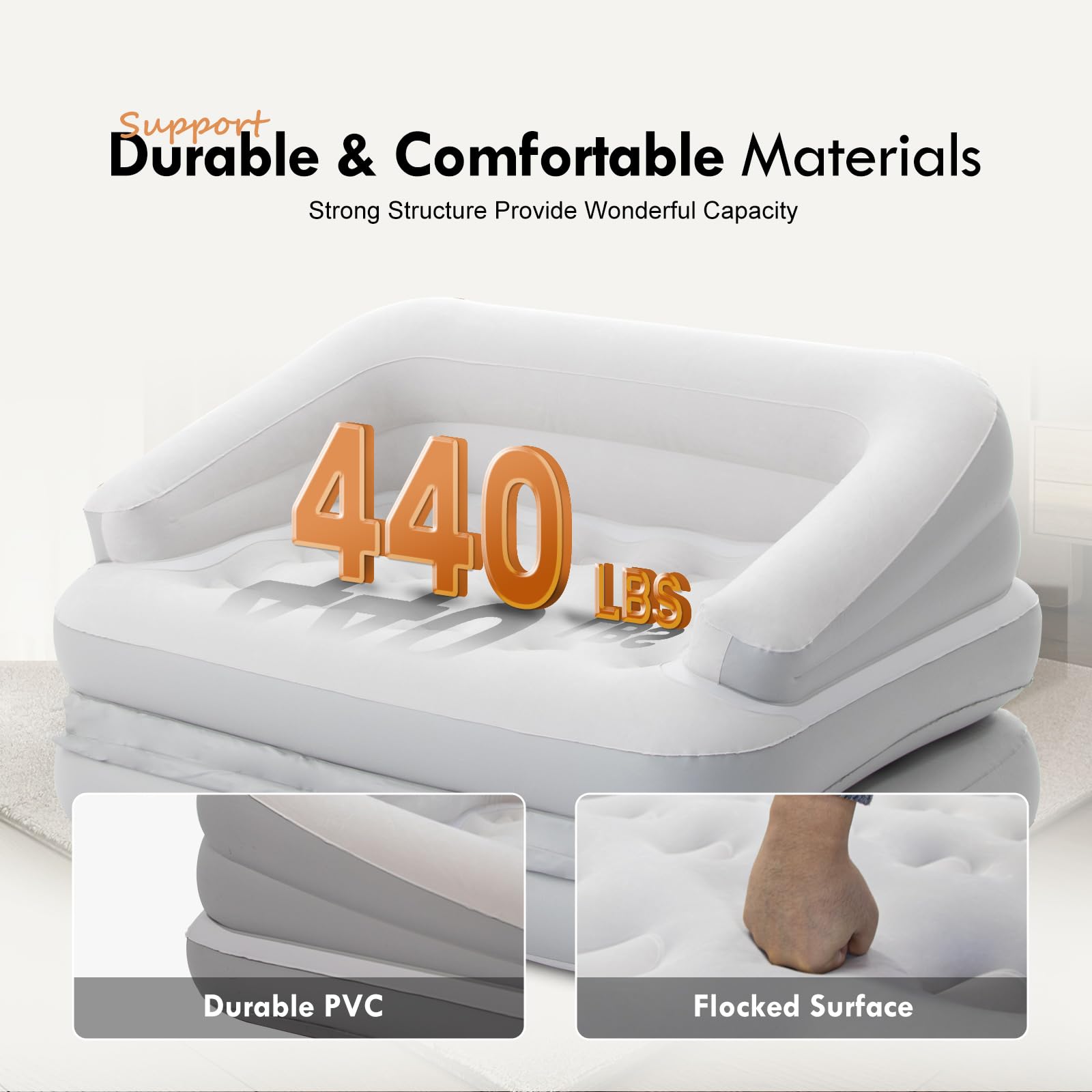 Snapklik.com : DIMAR GARDEN Inflatable Couch Flocked Blow Up Couch Mattress