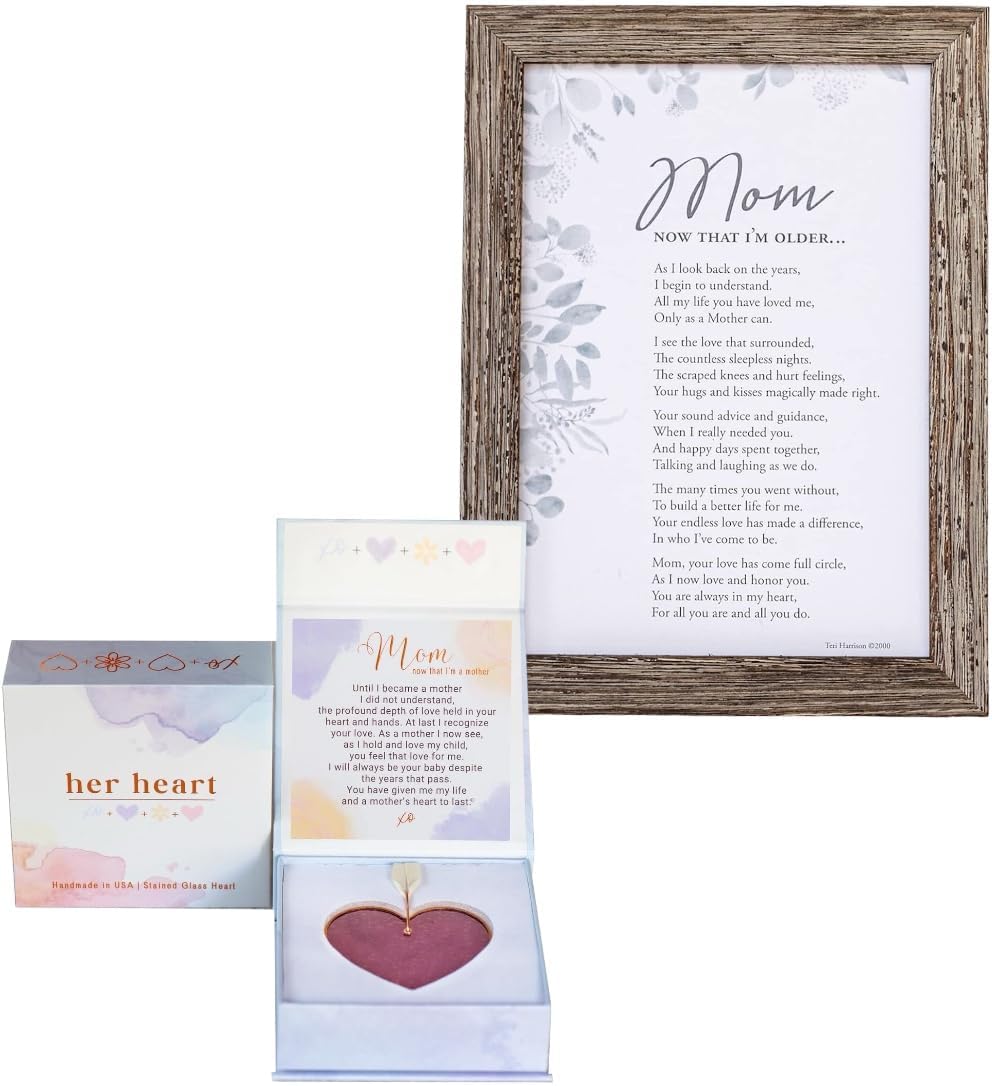 Amazon.com: Set of Mom Frame & Mom Stained Glass Heart with Loving ...