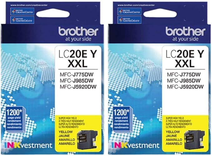 Amazon.com: Brother LC20EY Super High Yield Yellow Ink Cartridge - 2 ...