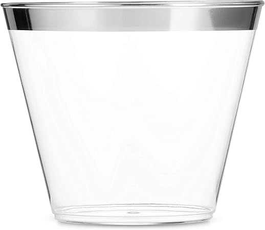 Amazon.com: Munfix 100 Silver Plastic Cups 9 Oz Clear Plastic Cups Old ...