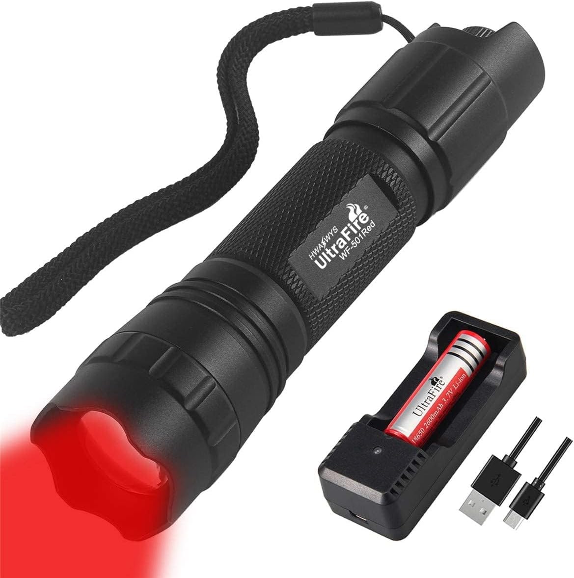 ULTRAFIRE Red LED Torch - Stepless Dimming Zoomable Red Hunting Light ...