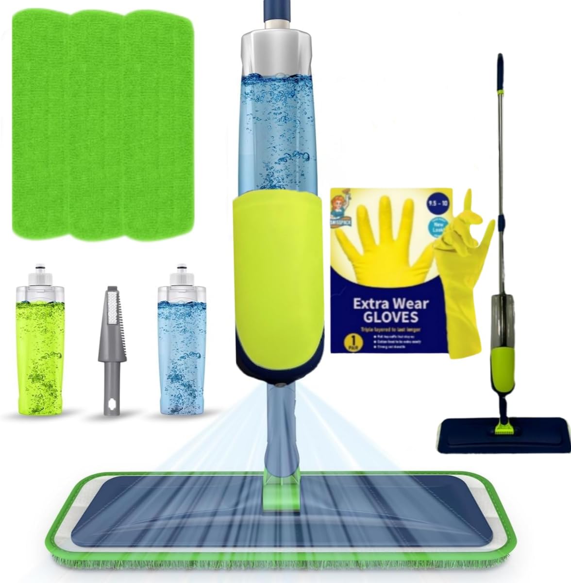SWISSPACK- Bundle Spray Mop Pack- Mop Spray for Floors 3 Pads, Gloves ...