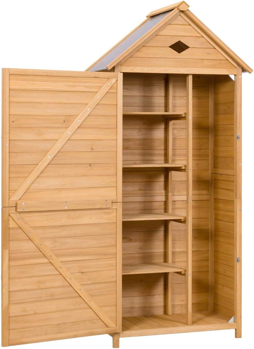 Goplus Outdoor Storage Shed Locker Wooden Hutch for Garden Yard Lawn ...