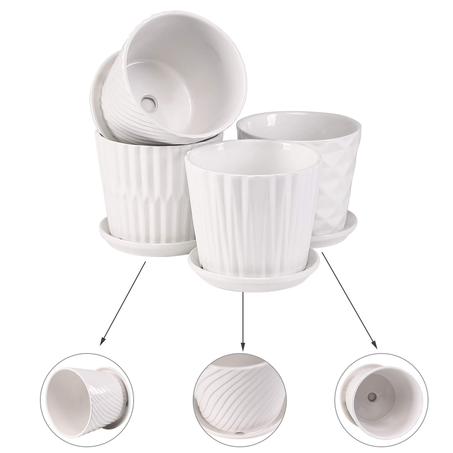 Plant Pots - 5.5 Inch Cylinder Ceramic Planters with Connected Saucer ...