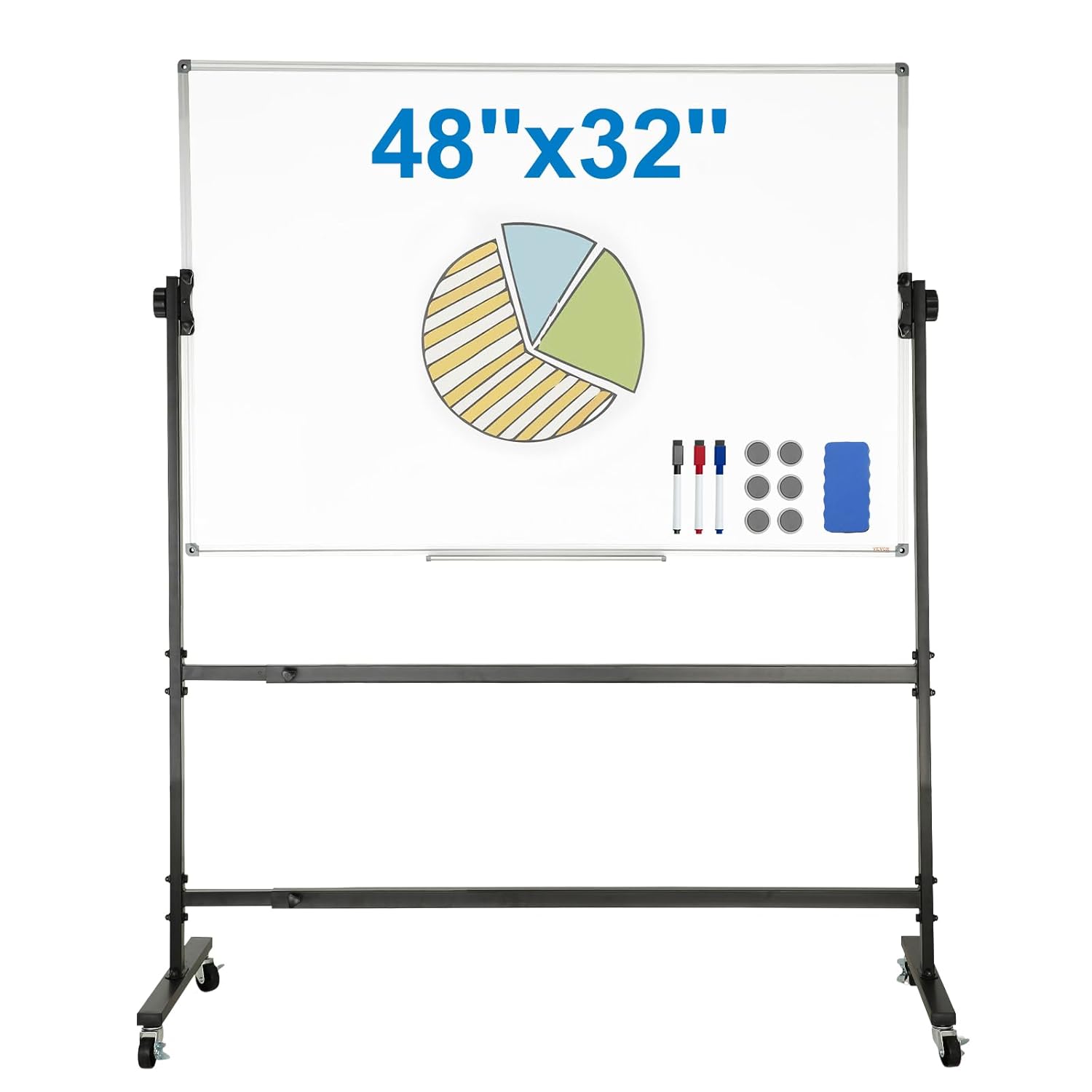VEVOR Rolling Whiteboard, 48x32 inch Double-Sided Magnetic Mobile ...