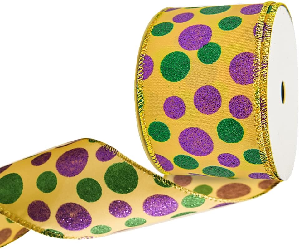 Amazon.com: Mardi Gras Ribbons 2.5 Inch ×10 Yards, Glitter Gold Green ...