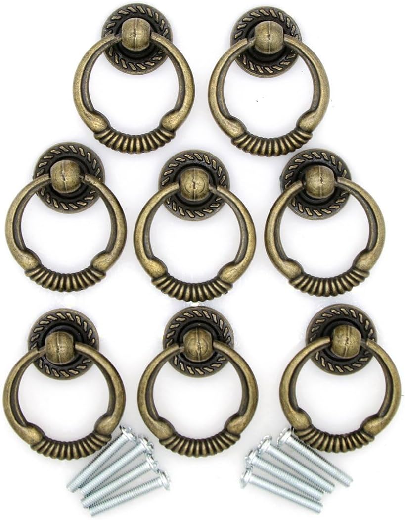 MSolid 8 PCs Cabinet Ring Pulls with Antique Brass Finish - Vintage ...