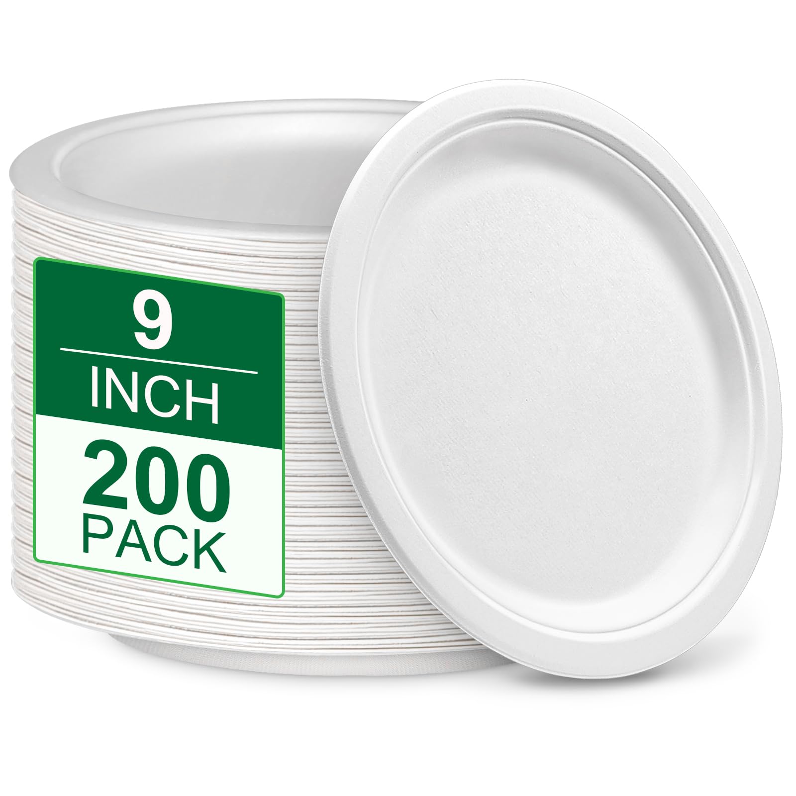 Amazon.com: Uniecocus Disposable Paper Plates 9 inch, 200 Pack White ...