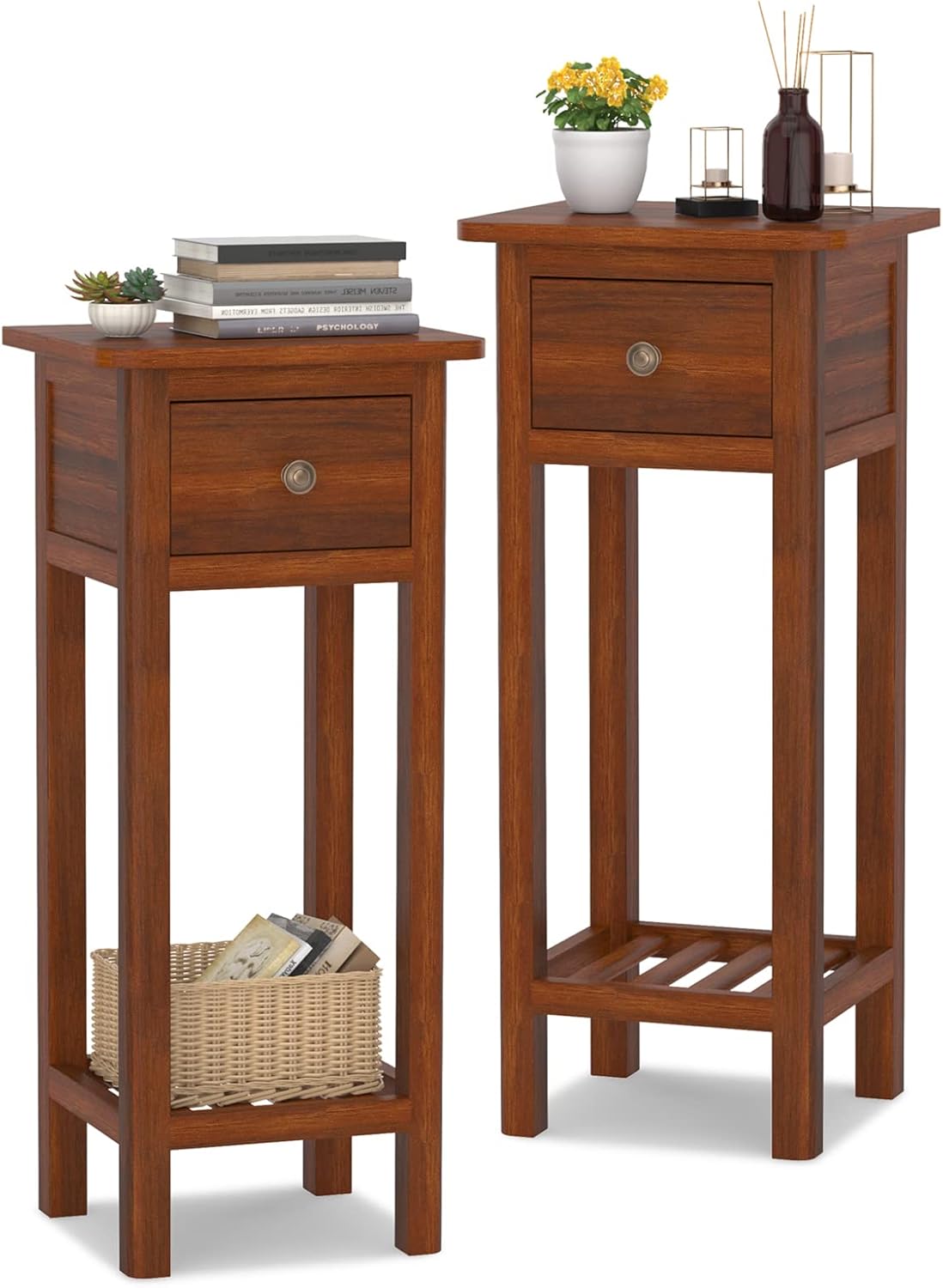 Amazon.com: Giantex Small End Table, Set of 2 Wooden Slim Side Table ...