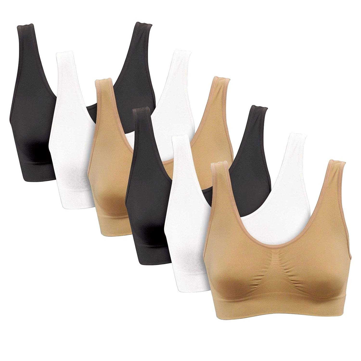 Genie Bra Womens 6 Pack - Wireless Bra for Women, Solid Color Seamless ...