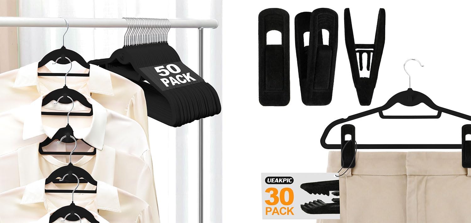 Amazon.com: Stackable Velvet Hangers 50 Pack & Velvet Hangers Clips 30 ...