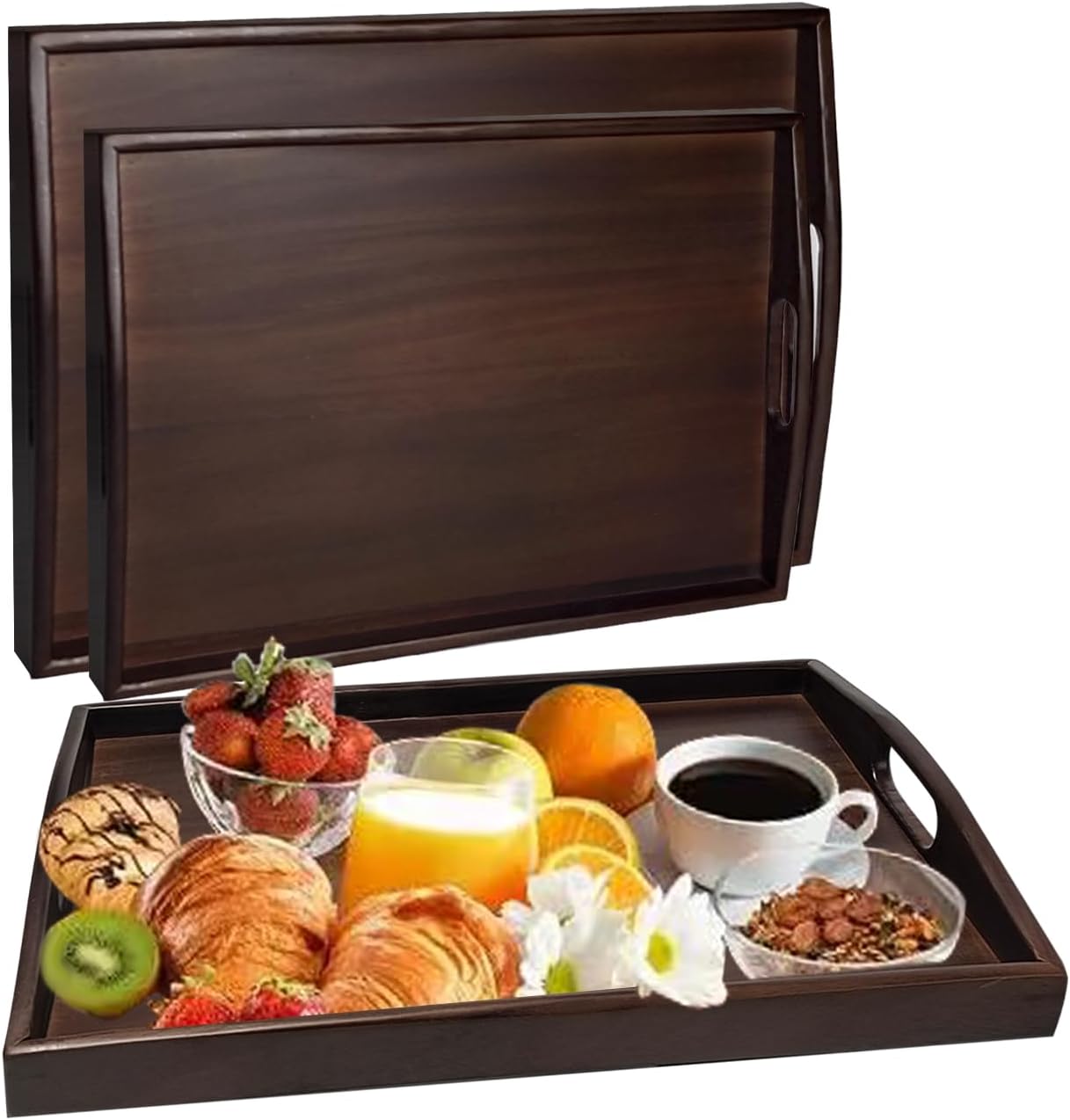 Amazon.com: Odeden Serving Trays - Walnut Wooden Service Tray with ...