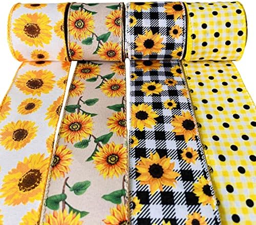 Amazon.com: Whaline Floral Wired Edge Ribbon 4 Rolls Rose Flower ...