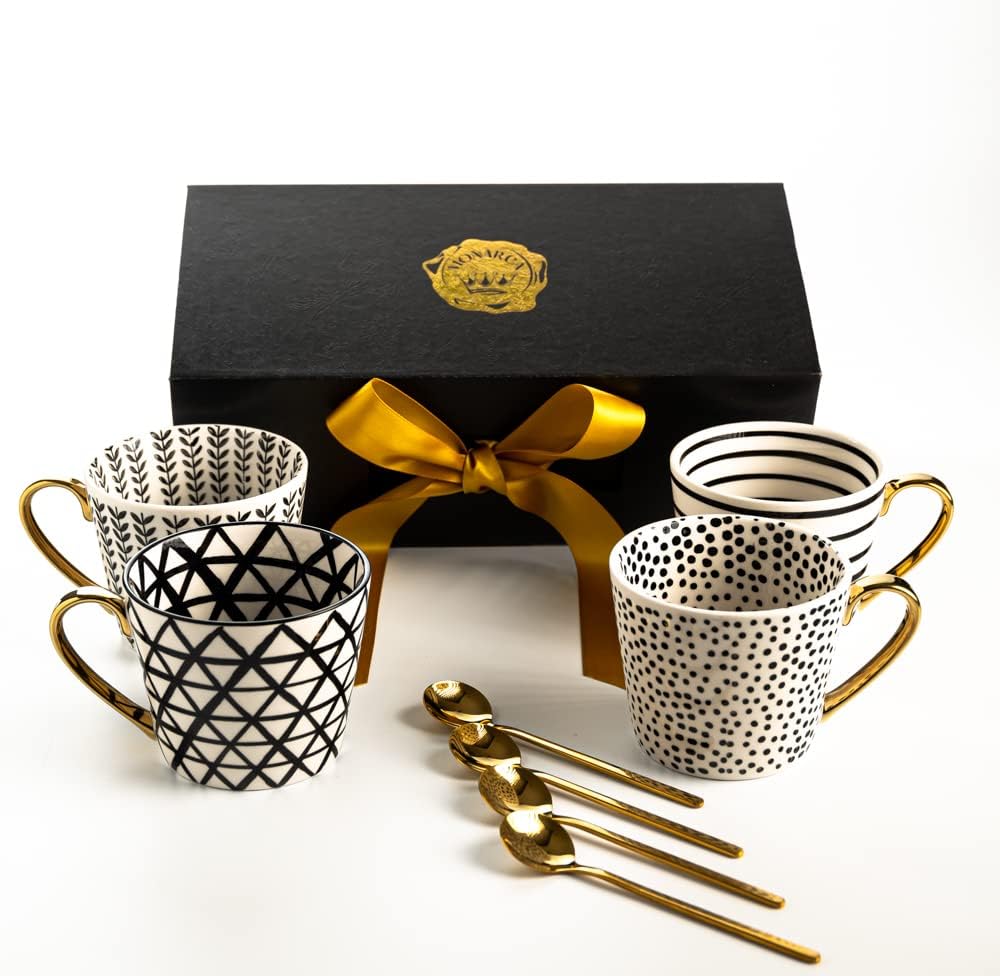 Amazon.com: Monarca Coffee Mugs and Spoon Ceramic Set of 4 12 oz ...