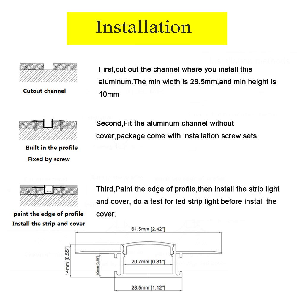 6Pack 6.6Ft (2M/PCS) LED Light Diffuser Aluminum Channel, Trimless ...