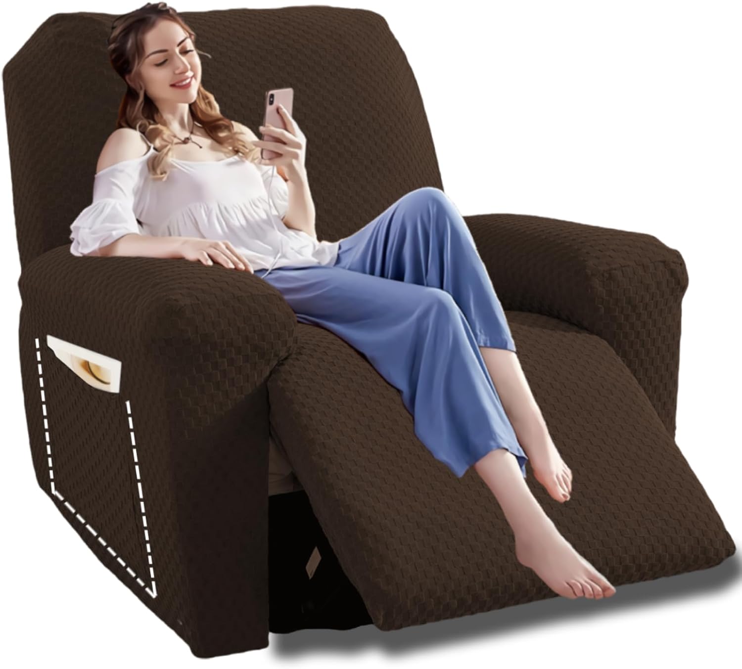Amazon.com: YEMYHOM 4 Pieces Oversized Stretch Recliner Slipcover ...