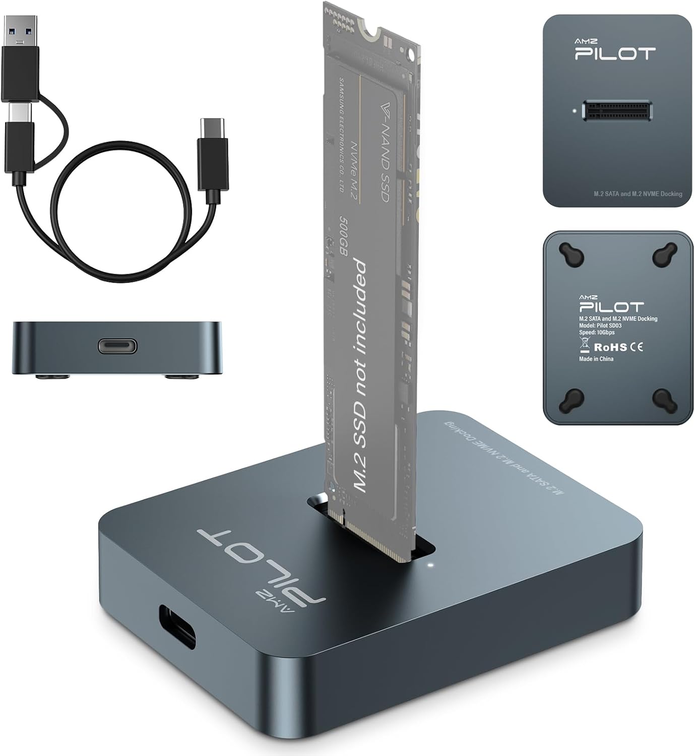 Amazon.com: AMZPILOT M.2 NVMe & SATA to USB C Docking Station, M.2 SSD to USB A C Reader Adapter ...