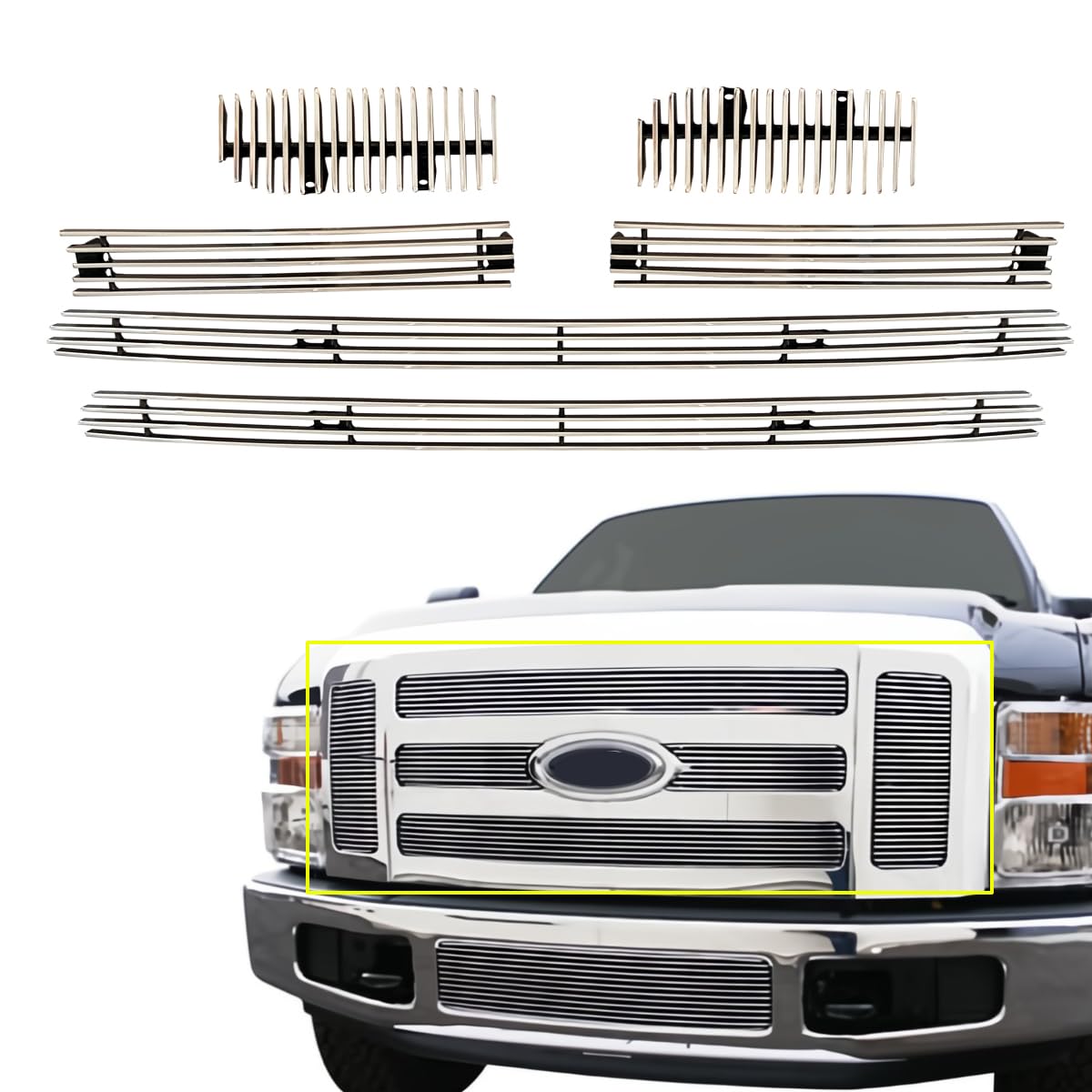 Amazon.com: Front Polished Grill Fits 1999-2004 Ford F-250/F350/F550 ...