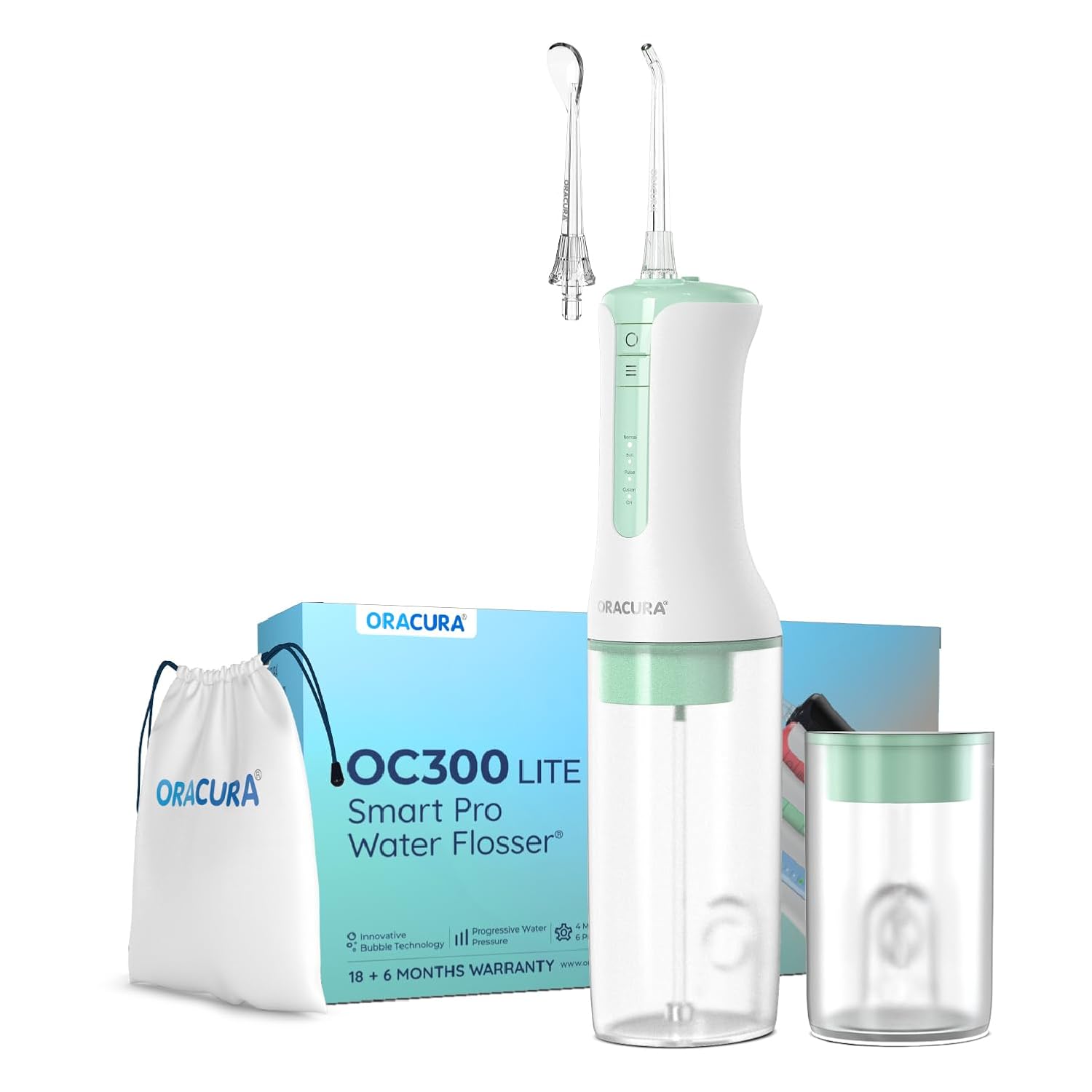 ORACURA® OC300 LITE Smart Pro Water Flosser® Green, 2 Year Warranty, 4 ...