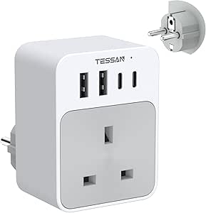 TESSAN UK to European Plug Adapter, 5 in 1 Travel Adapter with 2 USB C ...