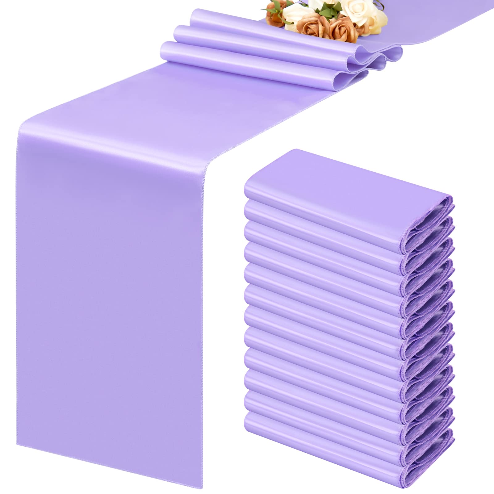 Amazon.com: fani 12 Packs Lavender Satin Table Runners 12 x 108 inch ...