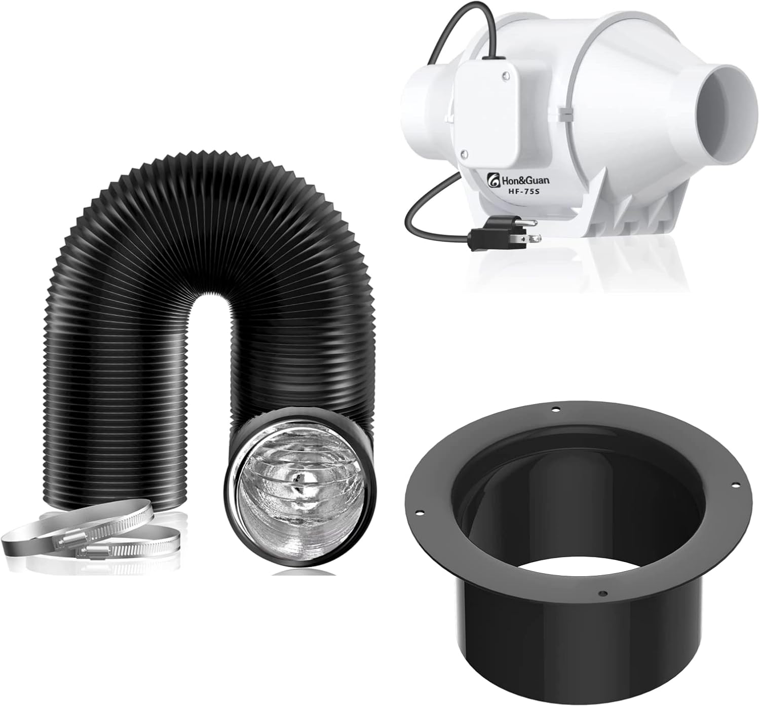 Hon&Guan 3 Inch 16 FT Long Air Ducting with 2 Clamps and 3 Inch High ...