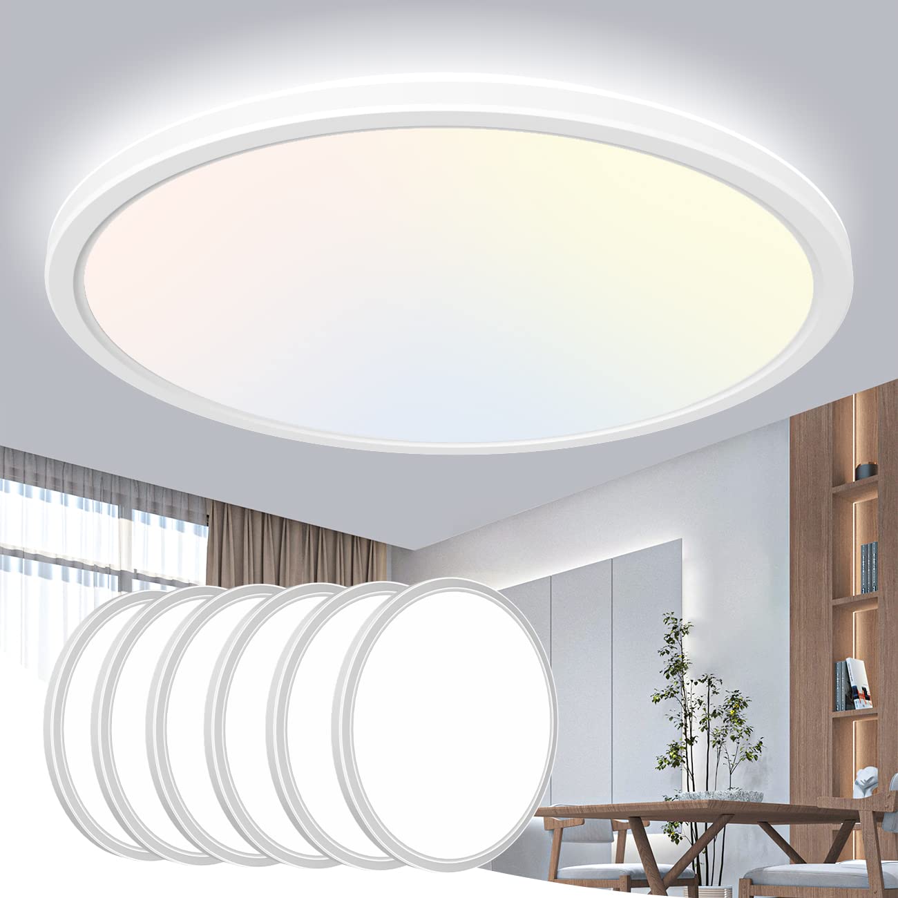 6 Pack 12 Inch LED Flush Mount Ceiling Light Fixtures, Zemty 28W 3200lm ...