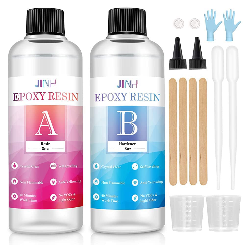 Buy JINH 16oz Epoxy Resin Kit Crystal Clear for Jewelry DIY Art Crafts ...