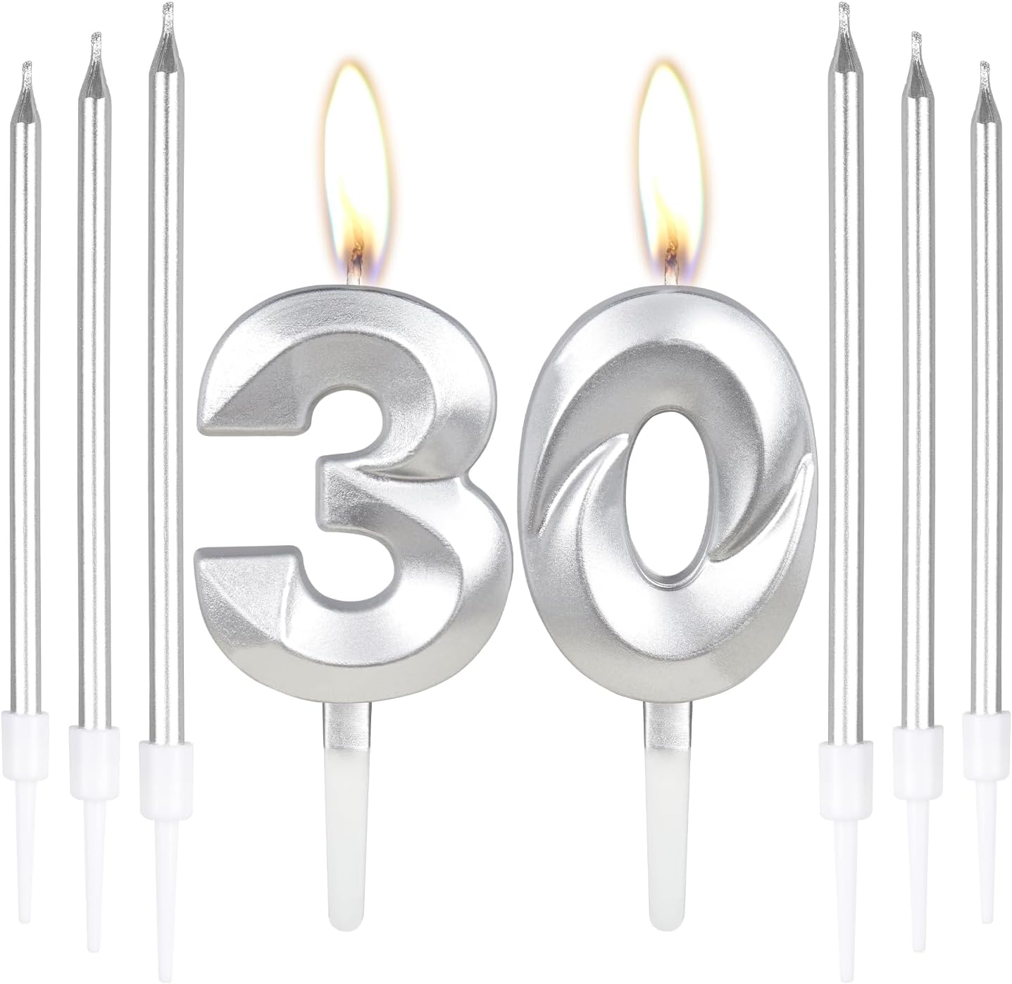 Silver 30th Birthday Candles for Cake, 30 Candles, Cake Toppers ...