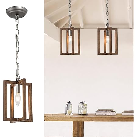 LOG BARN Farmhouse Pendant Lighting for Kitchen Island, Wood Rustic ...
